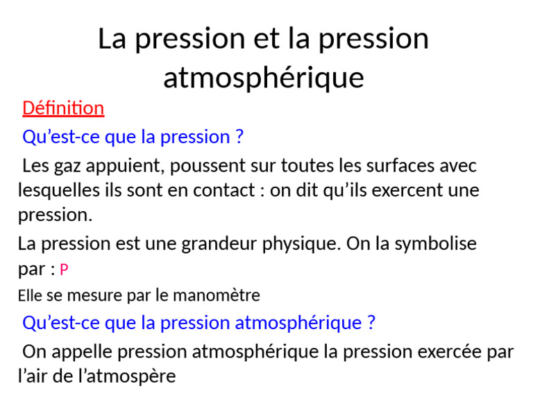 La Pression Et La Pression Atmosphérique | PDF