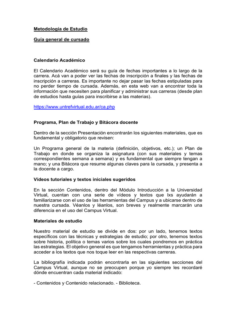 Metodologi769a de Estudio. Guia General de Cursado. | PDF Metodologi769a de Estudio. Guia General de Cursado. | PDF