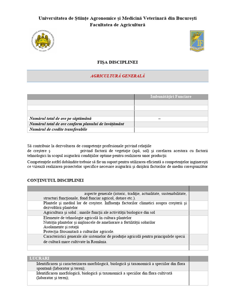 11 Fisa Disciplinei AGRI GEN 2023 Revizuit | PDF