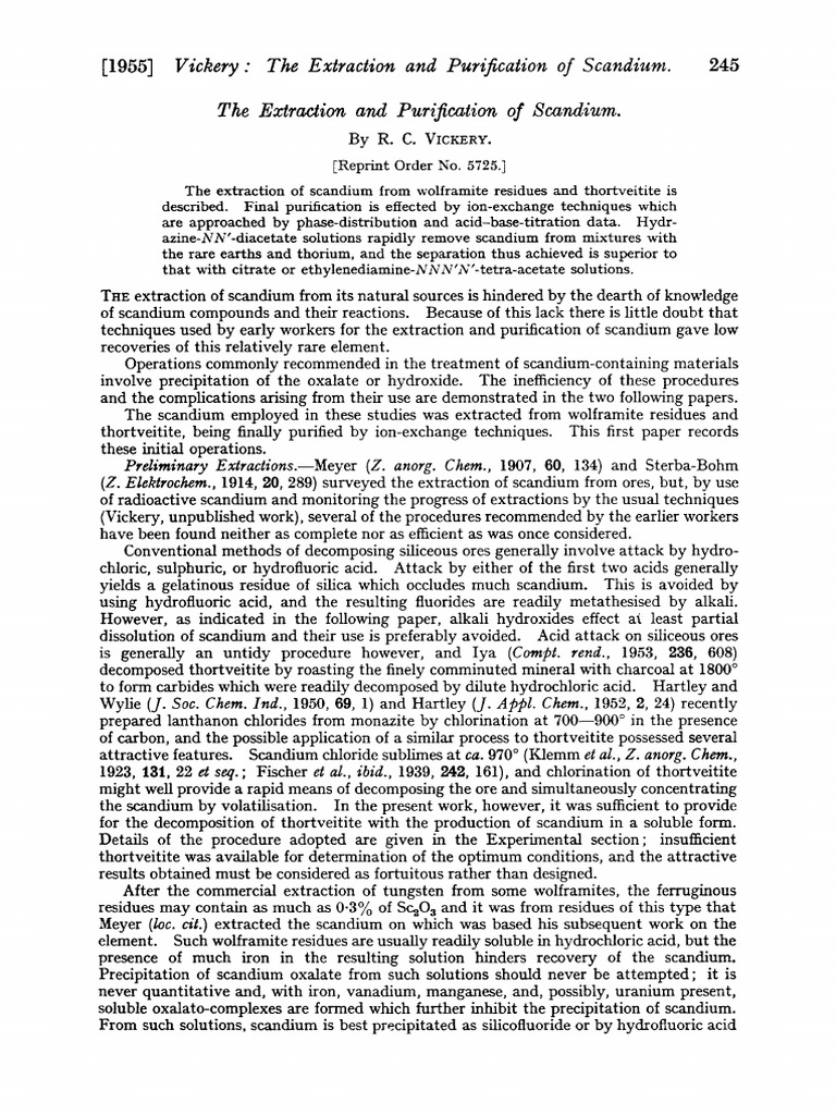 The Extraction and Purification of Scandium | PDF