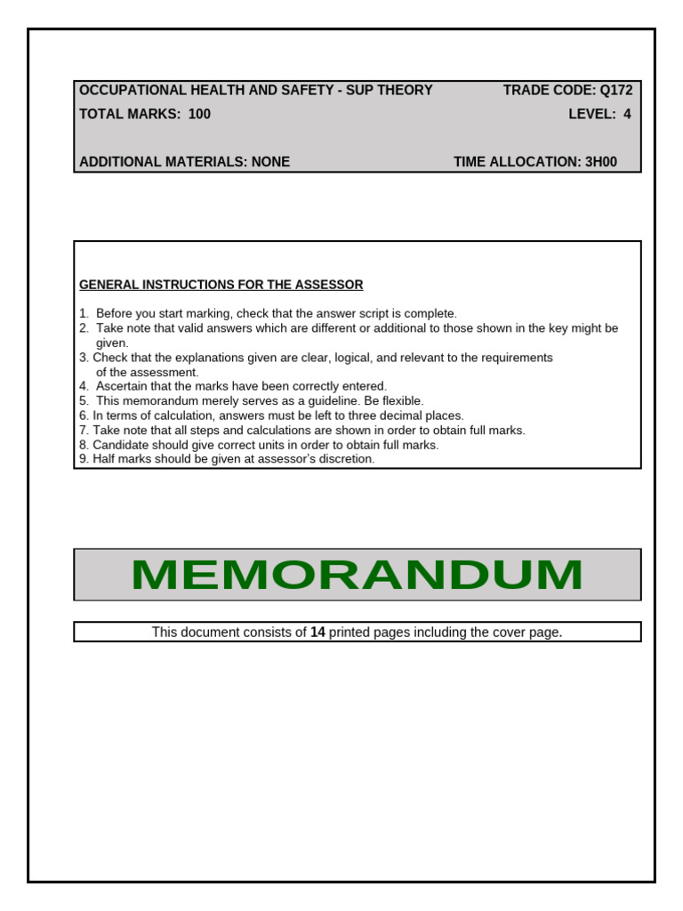 Occ Health & Safety Level 4, Sup Memo V1 | PDF