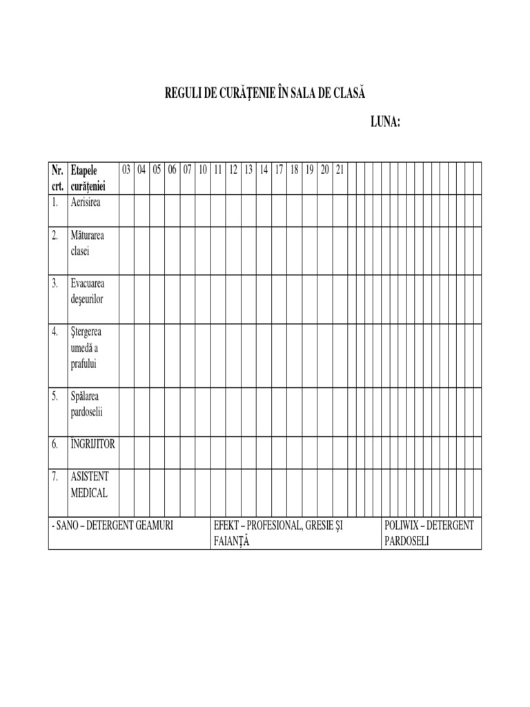 Tatiana - Tabel Reguli Curatenie | PDF