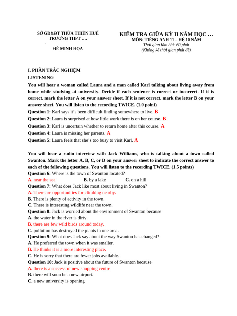 ĐỀ MINH HỌA GK2 - K11 - I-LEARN SMART WORLD | PDF | Glacier | Natural Environment