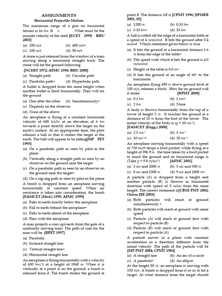 ASSIGNMENTS_MOTION IN A PLANE | PDF