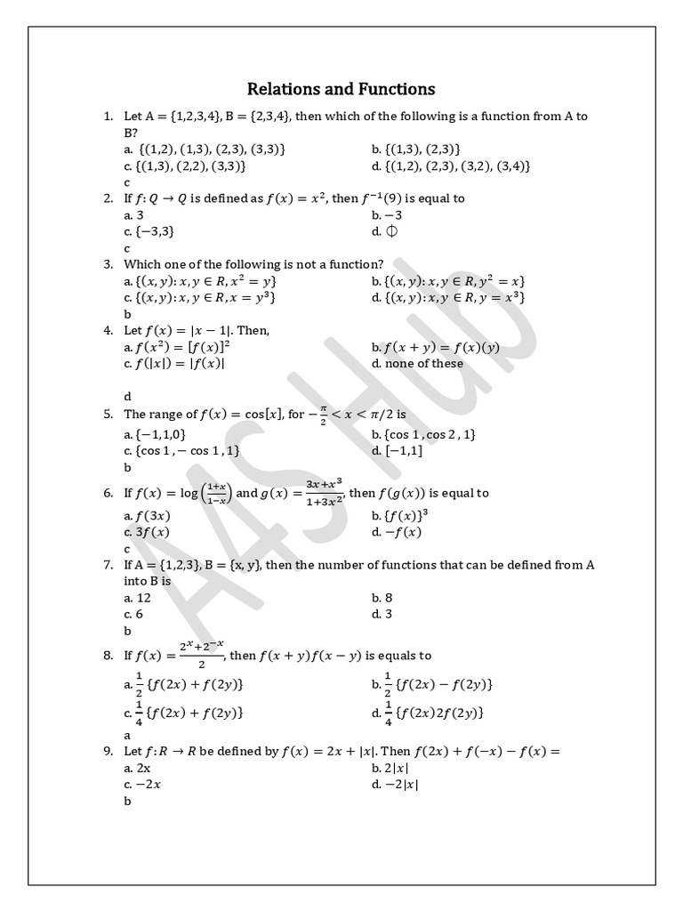 2.relations and Functions MCQs | PDF