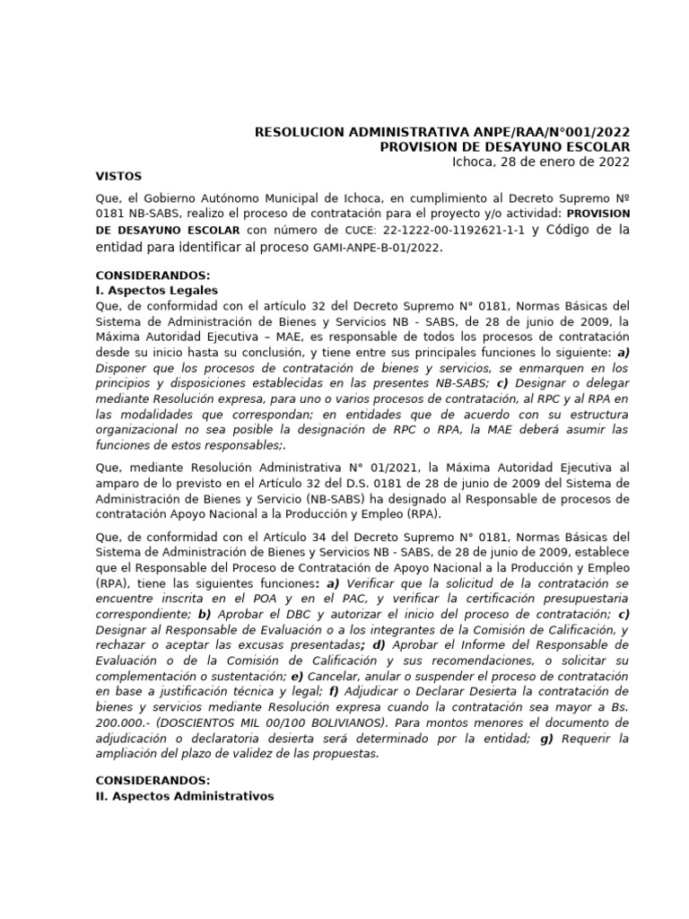 Resolucion de Adjudicacion | PDF