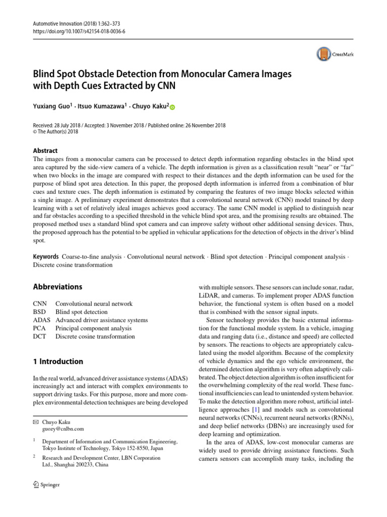 2018 Blind Spot Obstacle Detection From Monocular Camera Images With