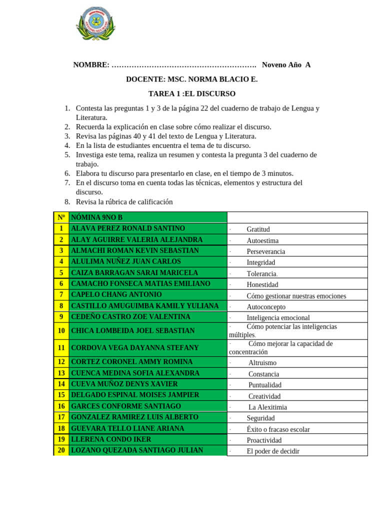 Tarea. El Discurso 9b-9881696293060 | PDF