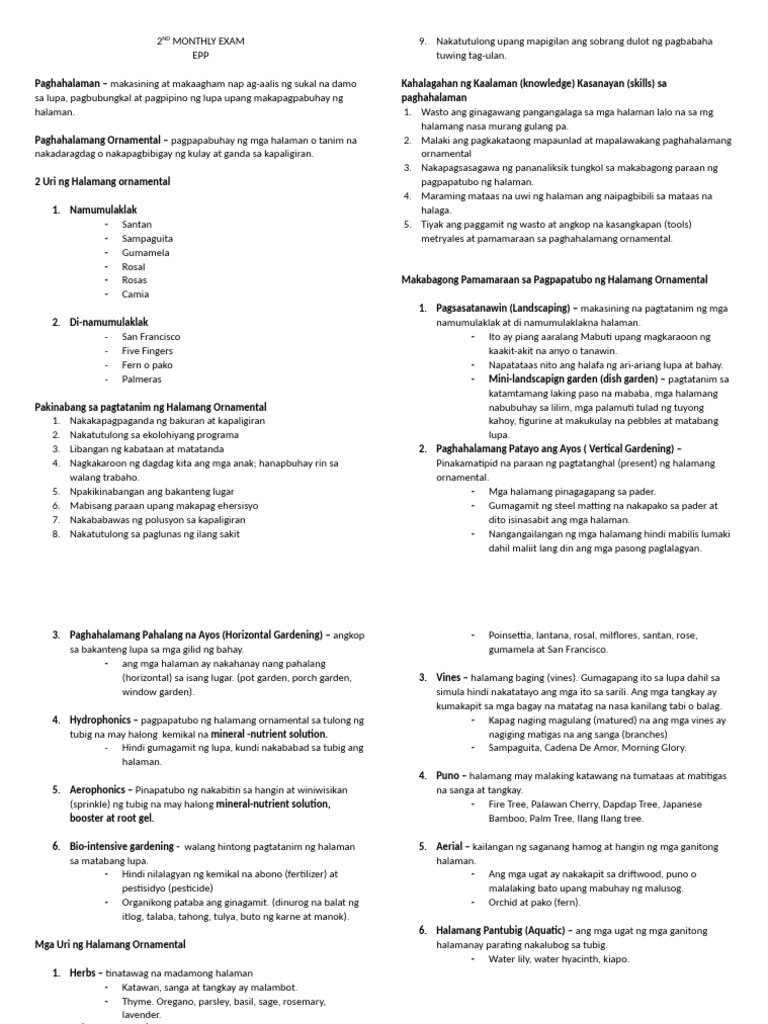 2ND MONTHLY Reviewer | PDF