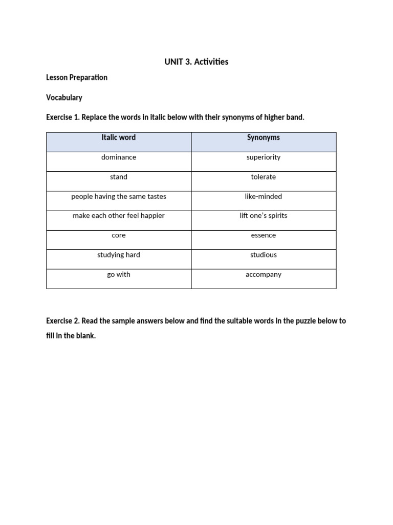 Key_Speaking_Unit 3_Activities | PDF