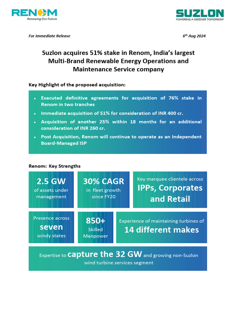 Suzlon Press Release 06082456 | PDF