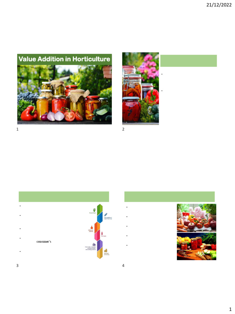 Horticulture Value Addition Guide | PDF | Fruit Preserves | Pickling