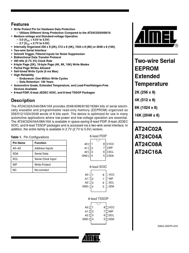 Two-Wire Serial Eeprom Extended Temperature: Features | PDF