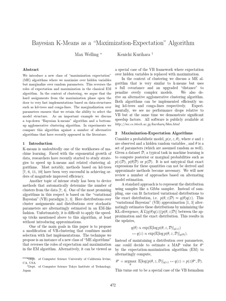 Bayesian K-Means As A "Maximization-Expectation" Algorithm - Max ...