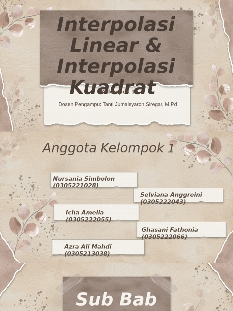 Kelompok 1 Interplasi Linear Dan Kuadrat | PDF