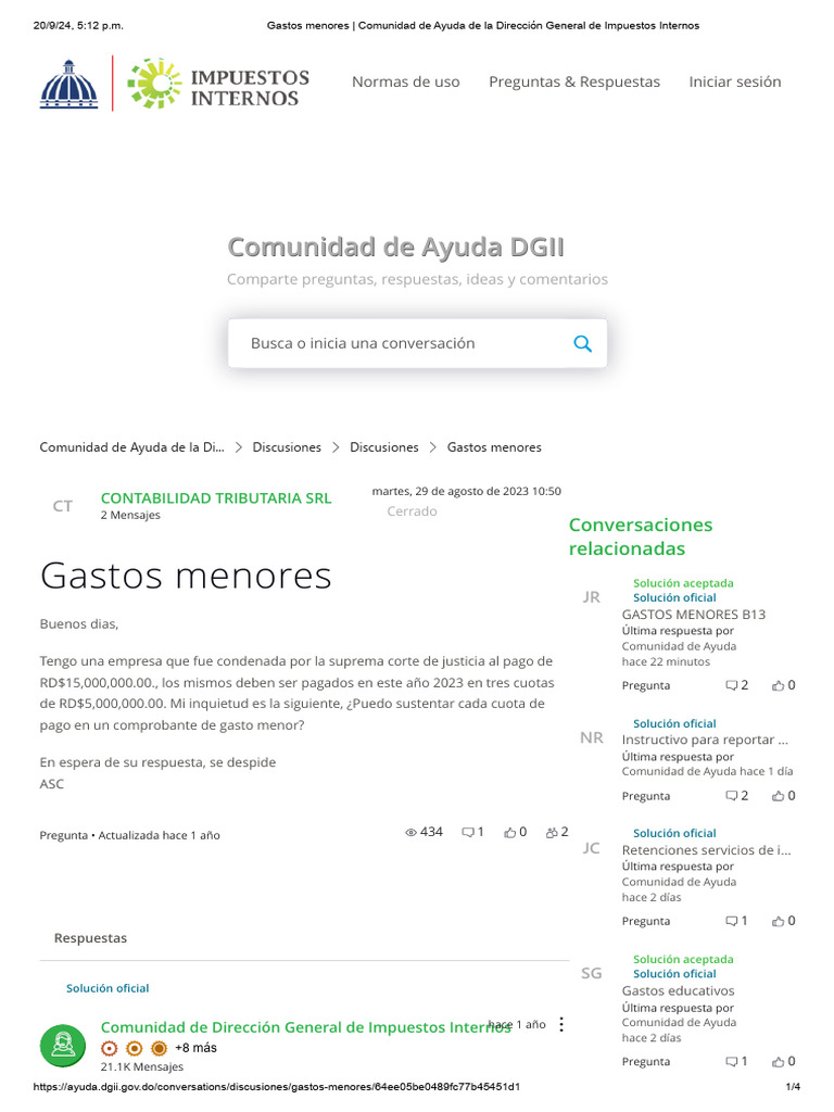 Gastos Menores - Comunidad de Ayuda de La Dirección General de Impuestos Internos | PDF