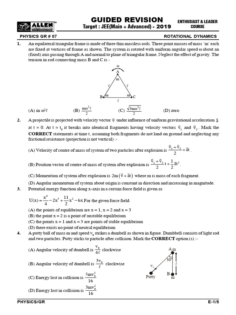 GR #7 (02 # Rotation Dynamics) | PDF