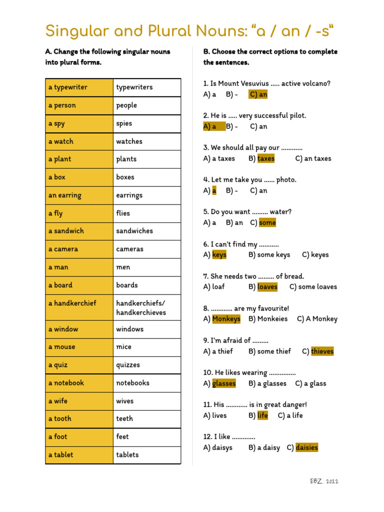 Singular - Plural Nouns | PDF | Home & Garden | Art