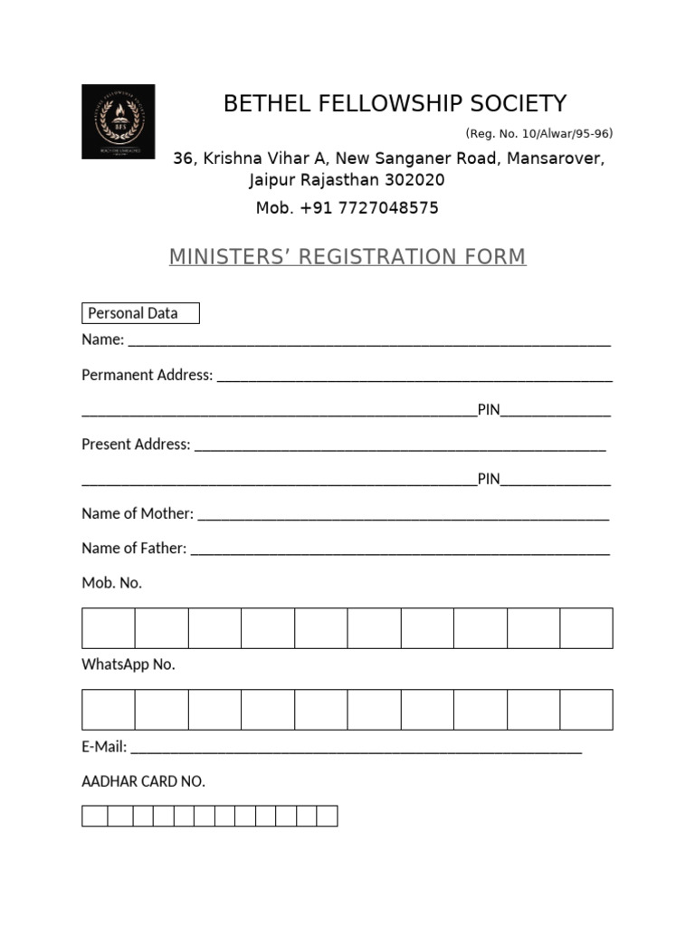 BFC Pastors Application Form 2023-1 | PDF | Authentication | Government And Personhood