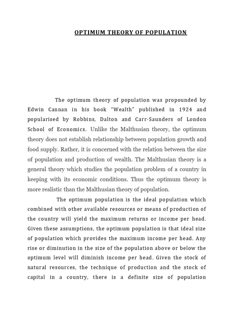 Optimum Theory of Population | PDF