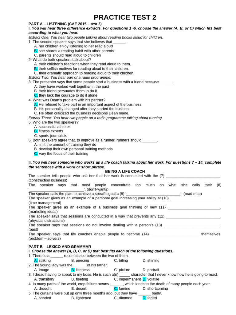 PRACTICE TEST 2 (key) | PDF