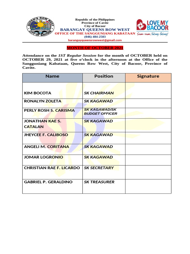 SK Attendance October 2021 | PDF
