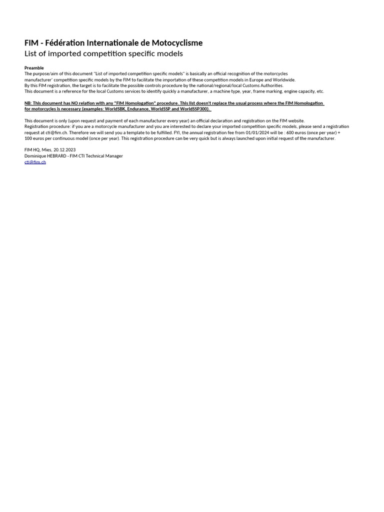 FIM Competition Model Registration List | PDF | Engines | Business