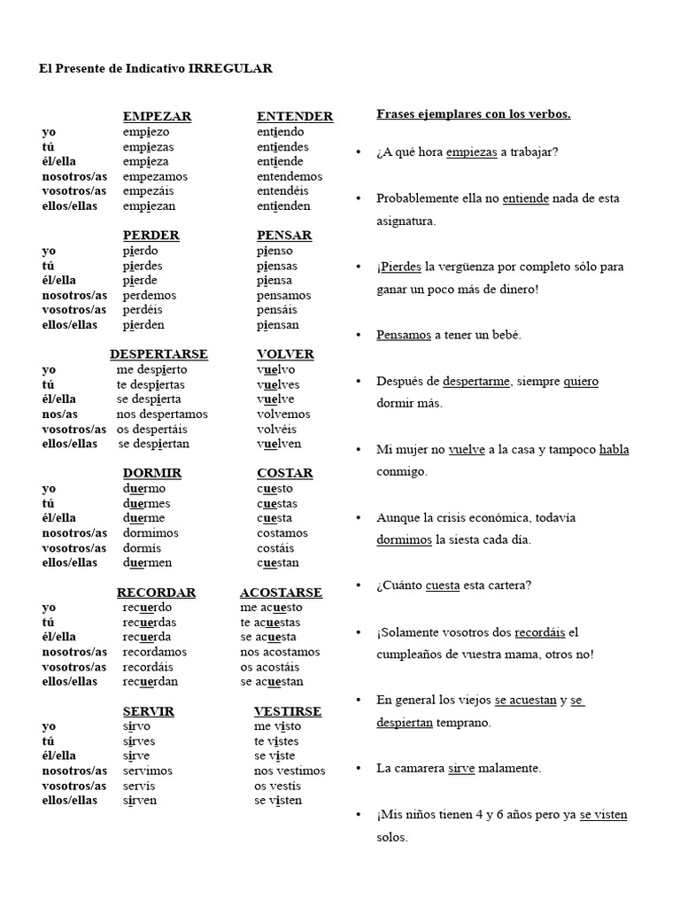 Verbos Irregulares Presente de Indicativo 2 | PDF