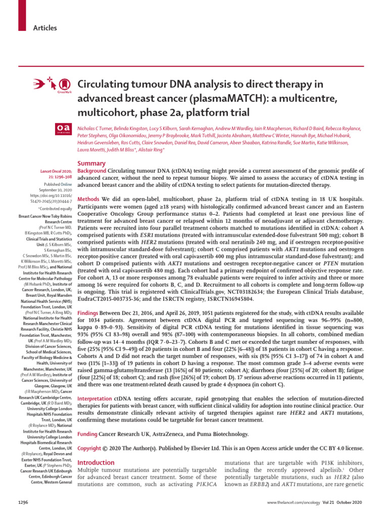 Circulating Tumour DNA Analysis To Direct Therapy | PDF