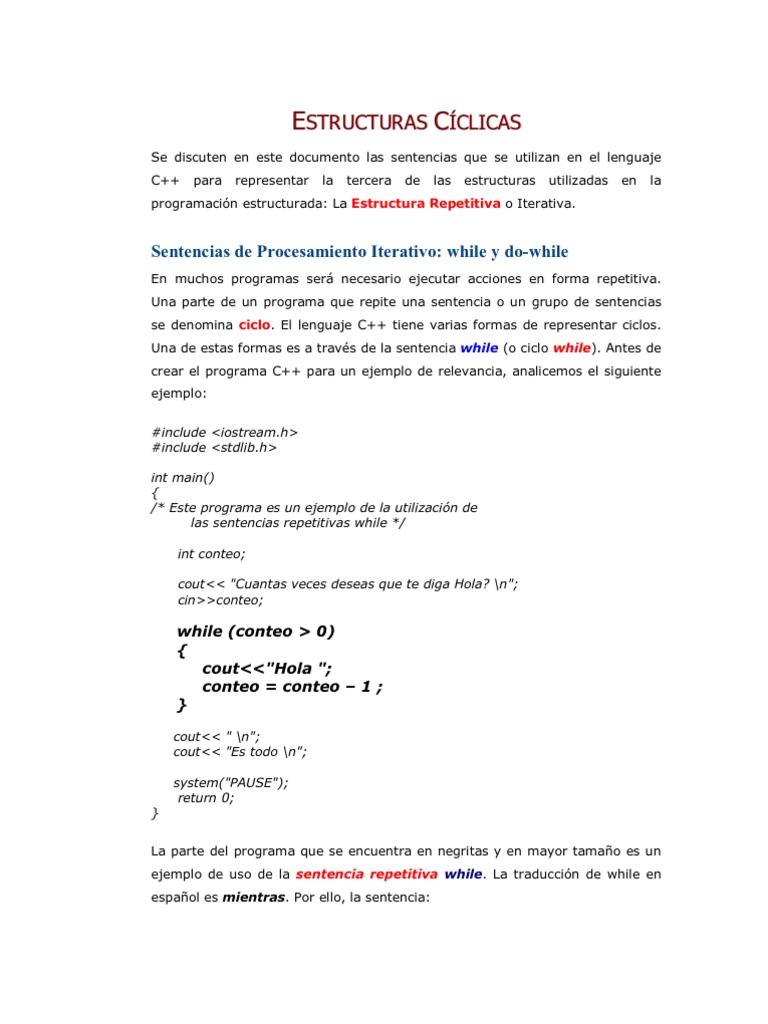 Estructura del ciclo while en C y C++ | PDF | C ++ | Lenguaje de ...