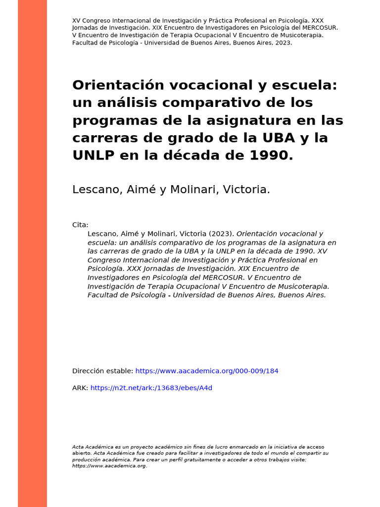 Lescano, Aimé y Molinari, Victoria (2023) - Orientación Vocacional y ...