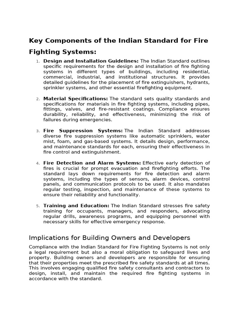 Key Components of The Indian Standard For Fire Fighting Systems | PDF