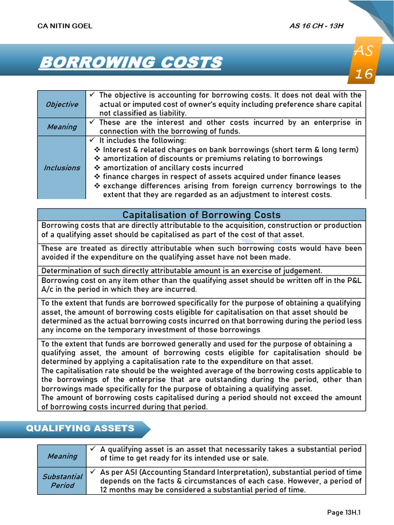 Capitalisation of Borrowing Costs: Objective Meaning | PDF