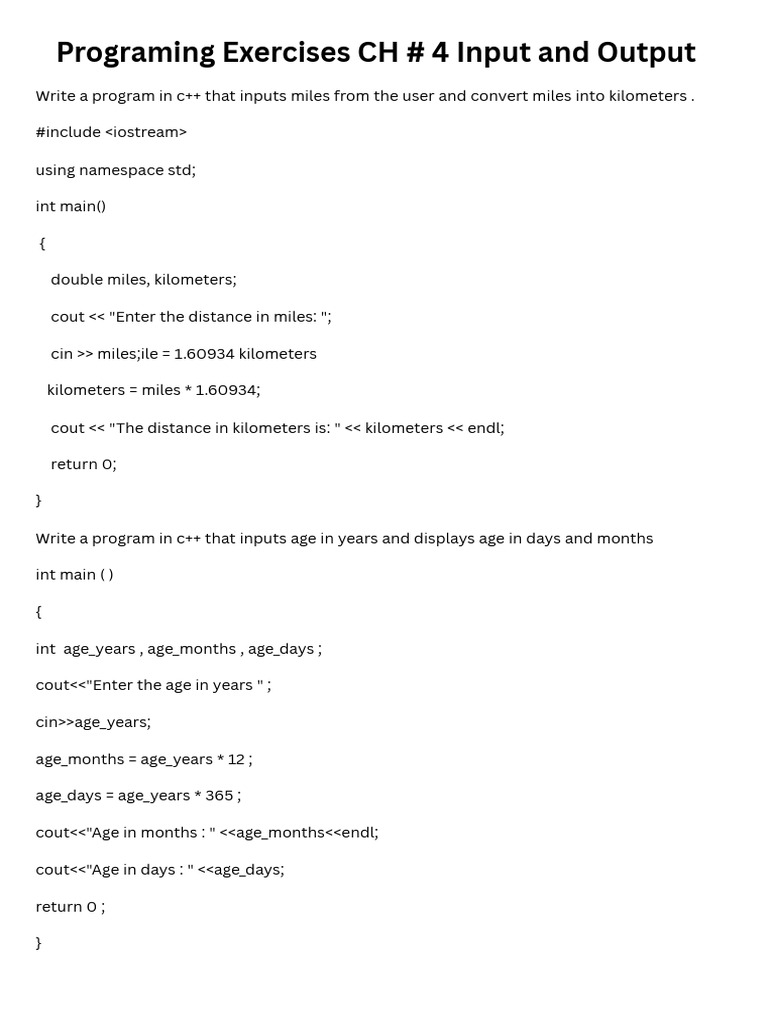 Programing Exercises CH # 4 Input and Output | PDF