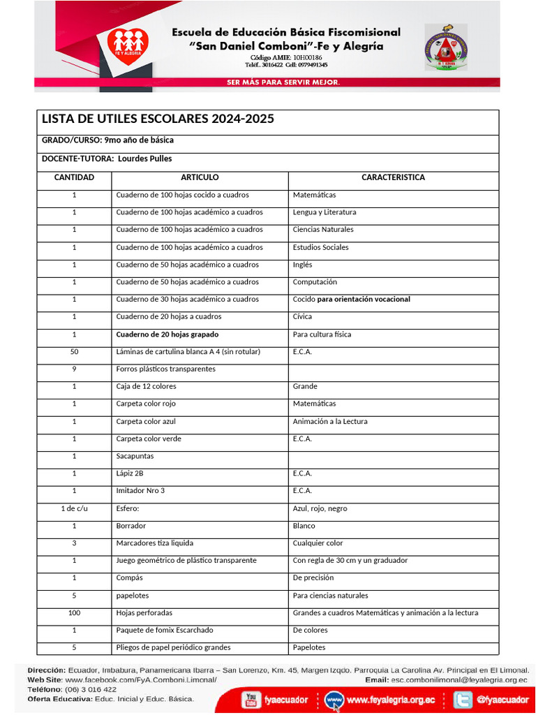 Lista de Útiles | PDF