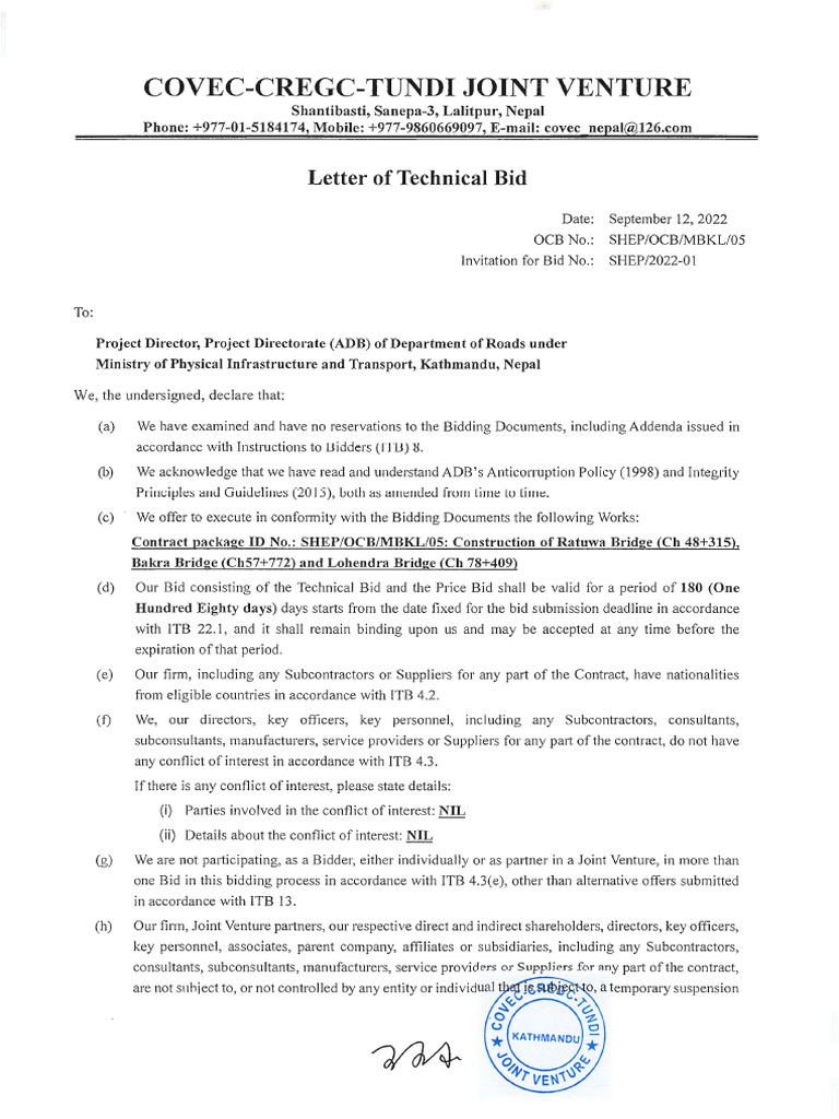 Letter of Technical Bid PKG5-3 | PDF