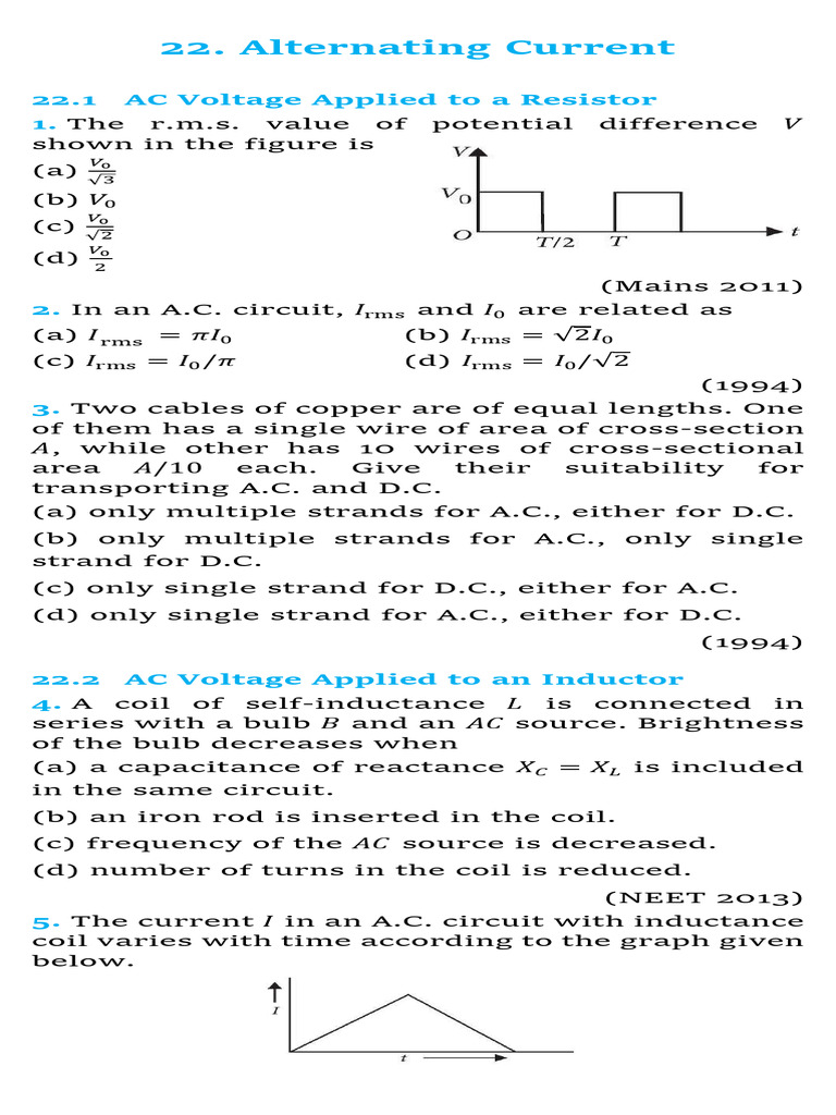 Alternating Current PYQ | PDF | Inductor | Transformer