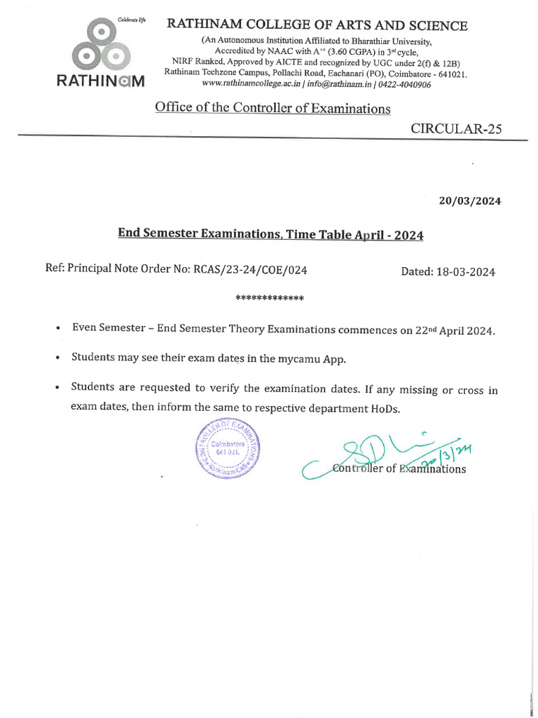 CoE Circular 25 - ES Theory Exam - April 2024 | PDF