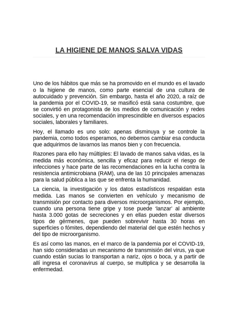 La Higiene de Manos Salva Vidas | PDF