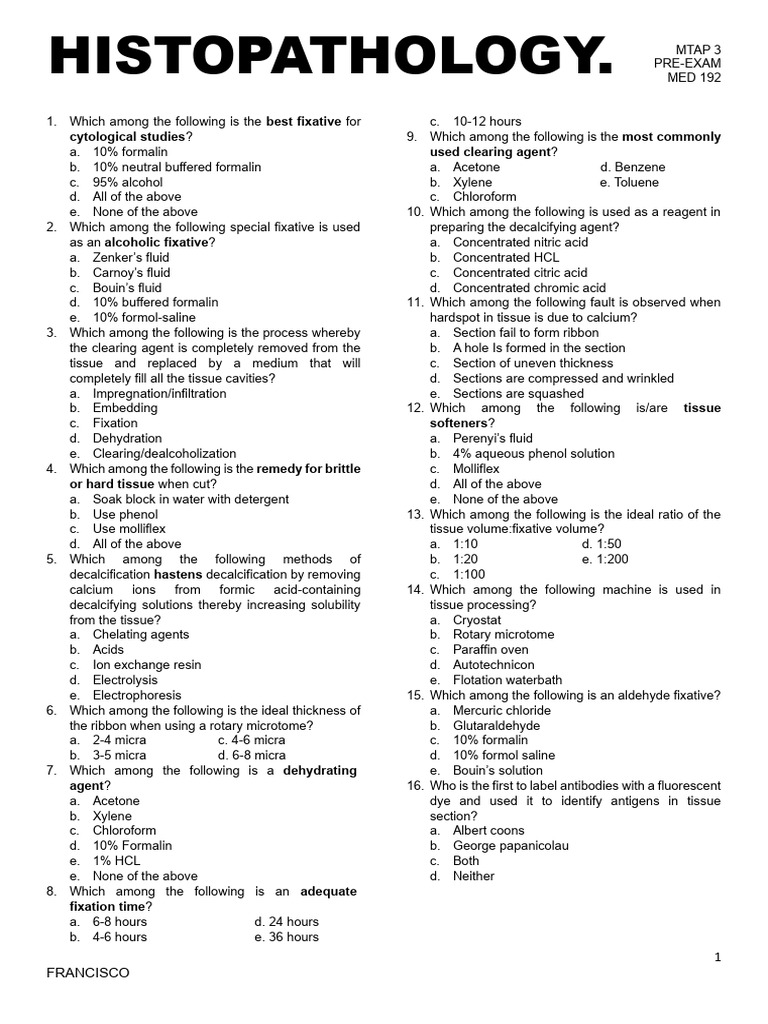 Histopath Pre-Exam | PDF