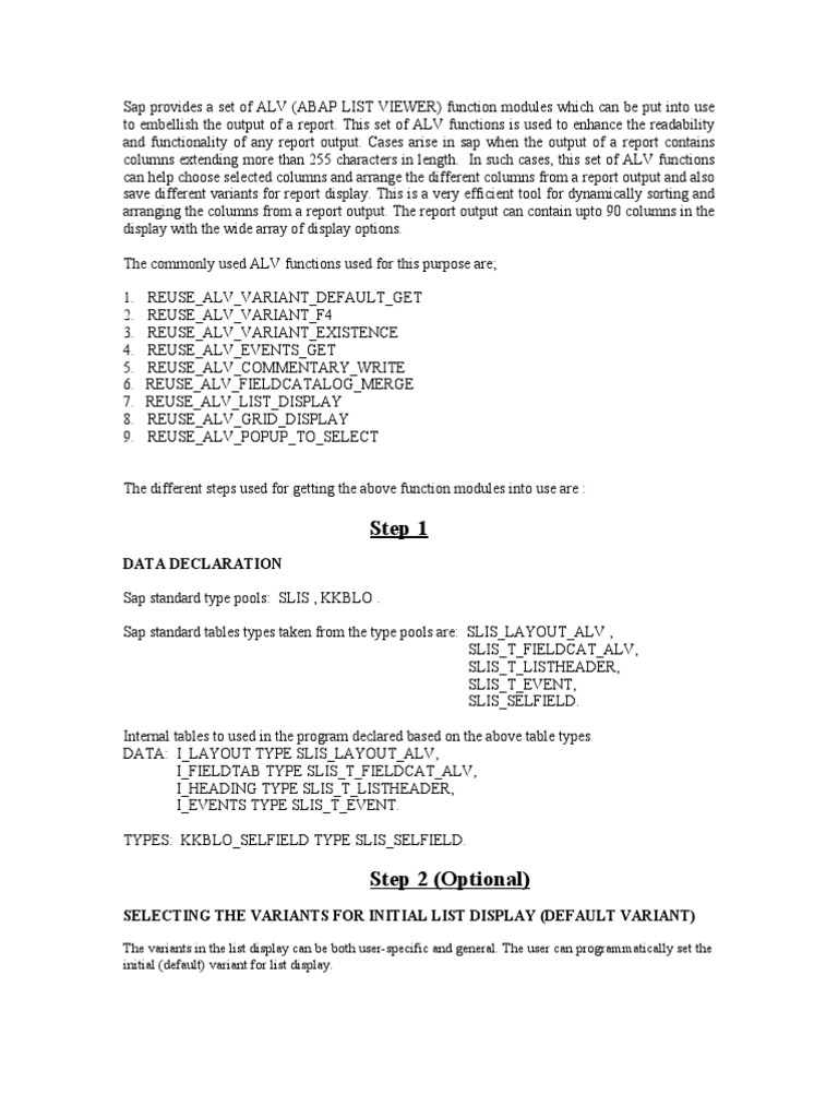 Step by Step ALV | Download Free PDF | Parameter (Computer Programming) | Subroutine
