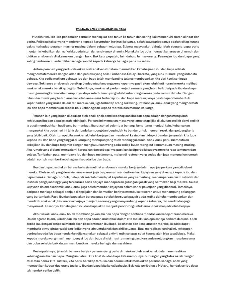 Peranan Anak Terhadap Ibu Bapa | PDF