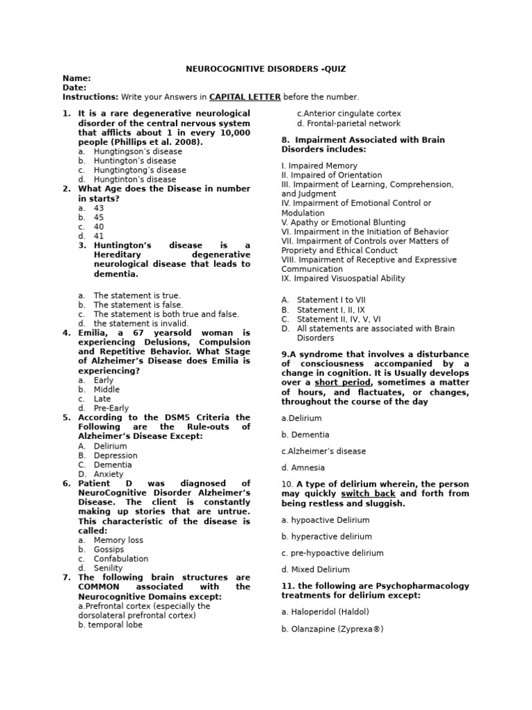NeuroCognitive DIsorder Exam 1 | PDF