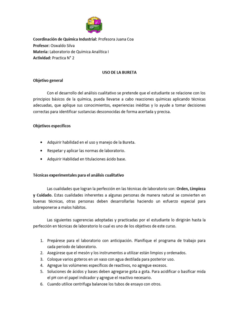 Practica 2 Lab QA I - Uso de La Bureta | PDF