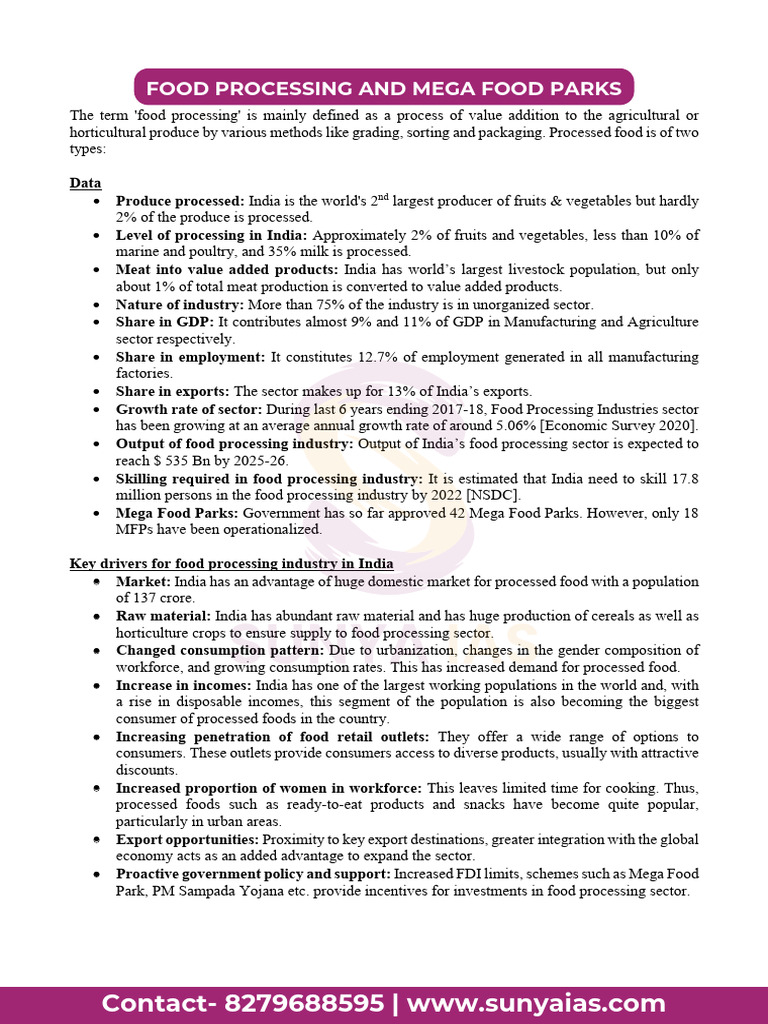 GS 3 - Food Processing Industry | PDF