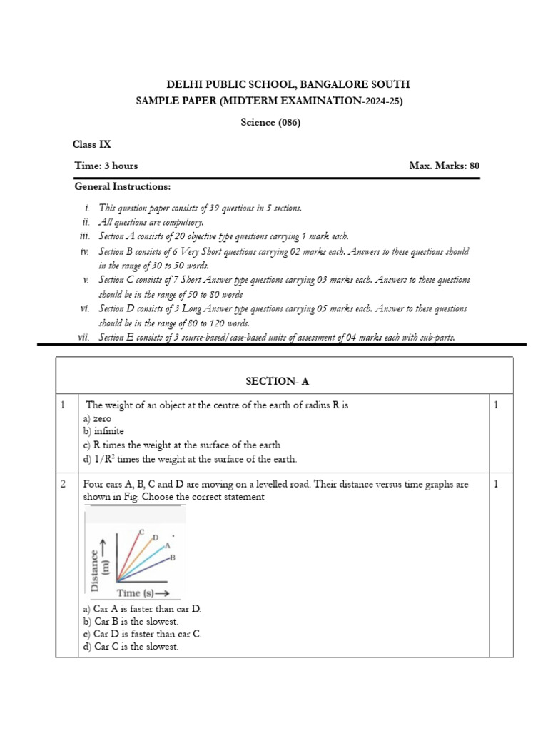 SCIENCE GRADE 9 Sample Question Paper Mid Term | PDF
