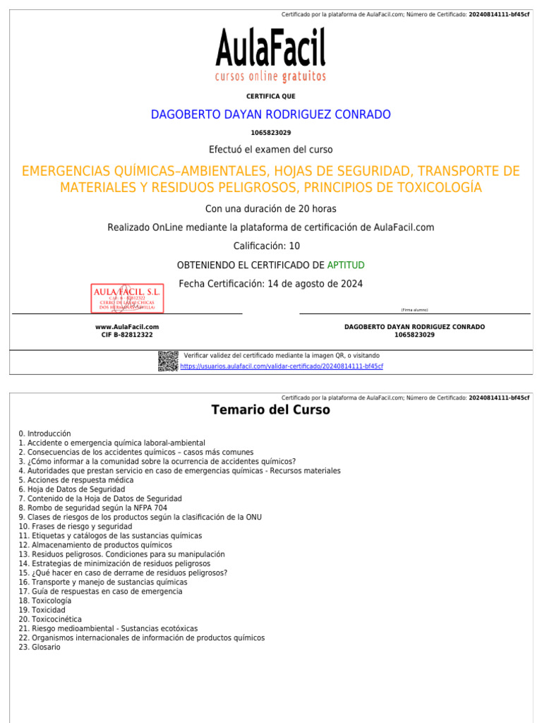 Certificado PT DAYAN RODRIGUEZ | PDF