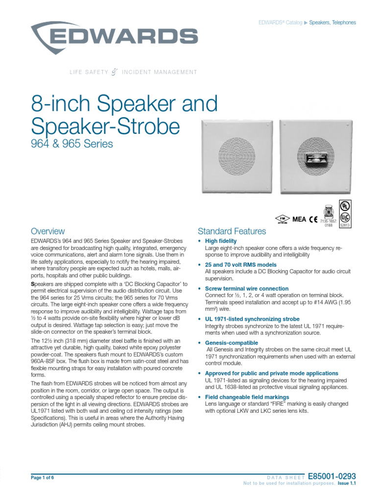 E85001-0293 - 8-Inch Speaker and Speaker-Strobe | PDF