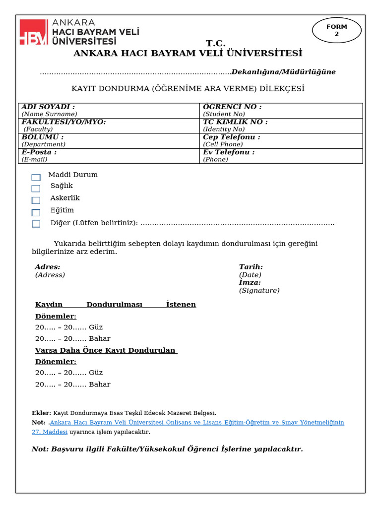 Form 2 Kayit Dondurma Dilekcesi | PDF