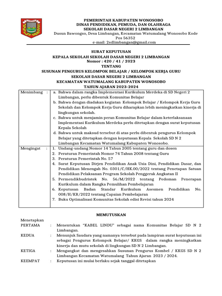 SK Kombel 2023 - 2024 SD Limbangan | PDF